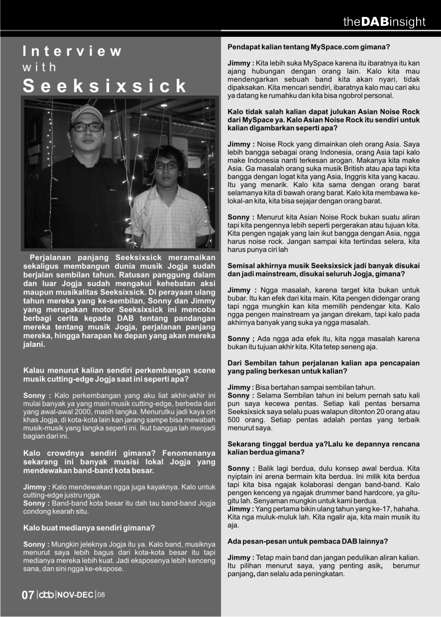 Wawancara Seek Six Sick di DAB Vol. 04 – JOGJA SONIC INDEX