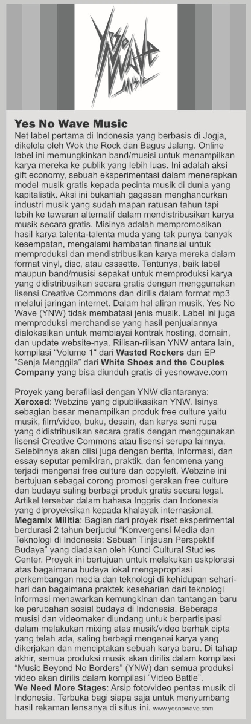 Infrasculpture: Yes No Wave Music – JOGJA SONIC INDEX