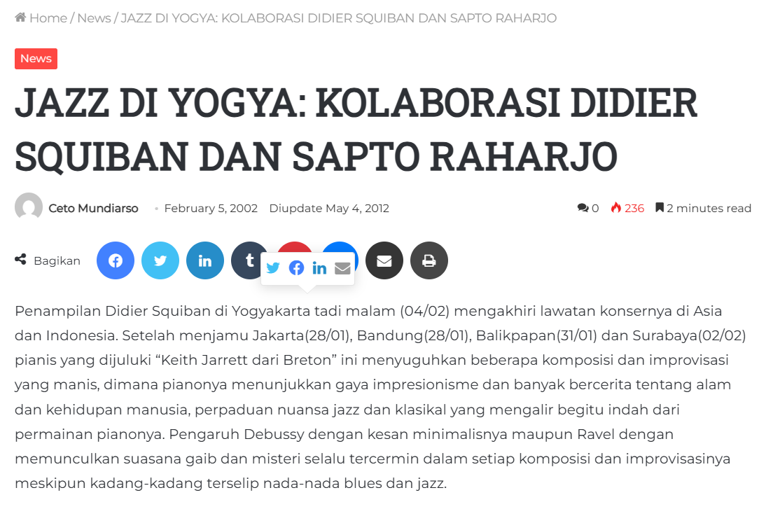 Jazz Di Yogya: Kolaborasi Didier Squiban Dan Sapto Raharjo – JOGJA ...