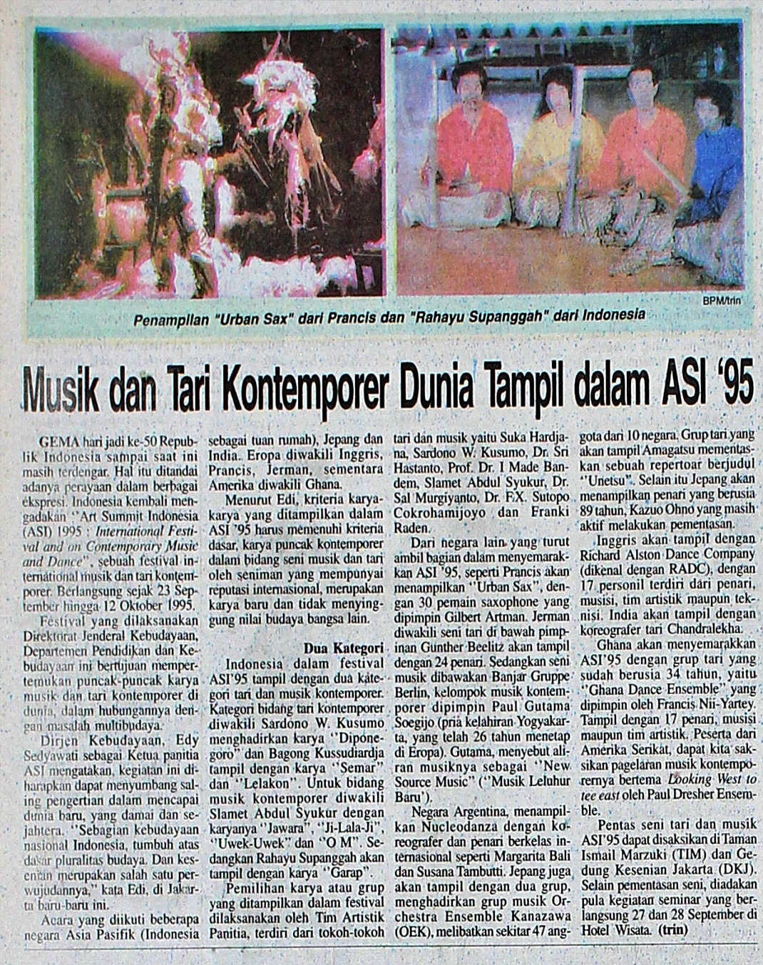 Musik dan Tari Kontemporer Dunia Tampil dalam ASI ’95 – JOGJA SONIC INDEX