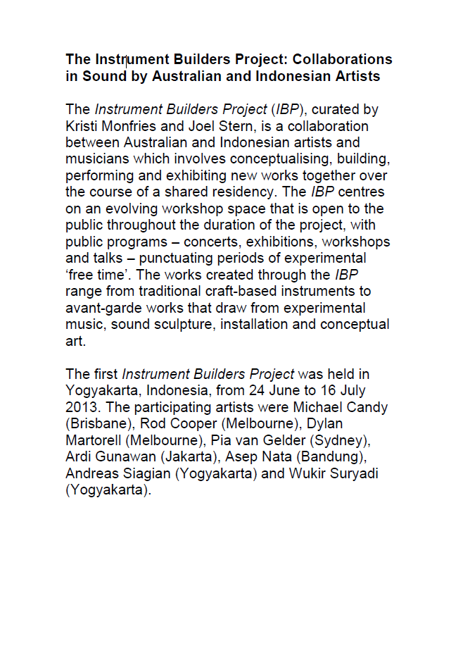 The Instrument Builders Project Collaborations in Sound by Australian ...